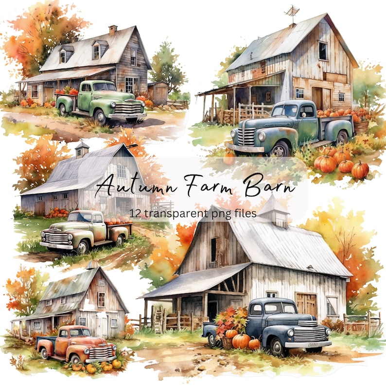 Fall Farm Barns Watercolor Clipart, Transparent PNG, Fantacy Clipart ...