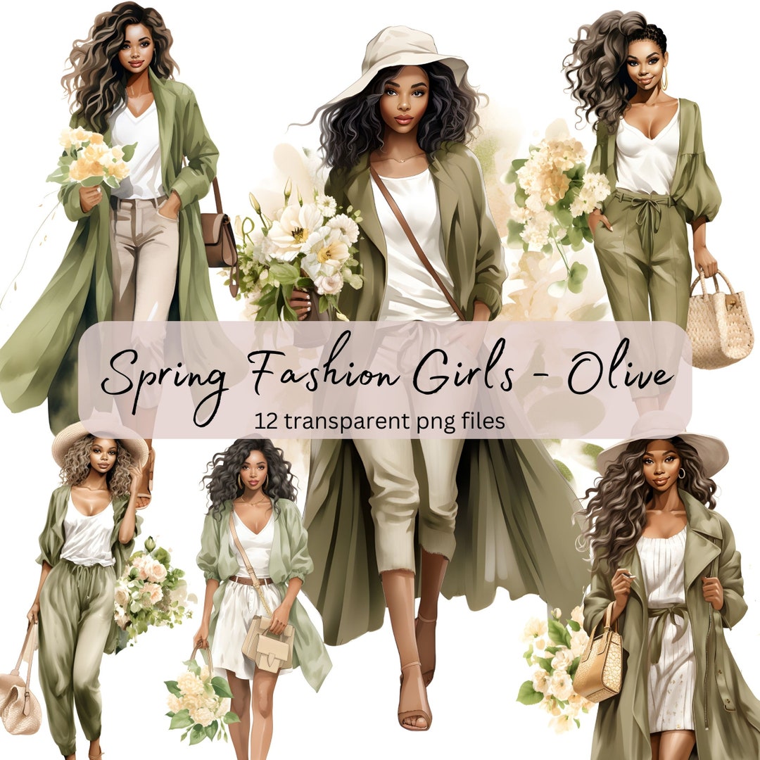 Spring Fashion Girls Watercolor Clipart Bundle, Transparent PNG ...