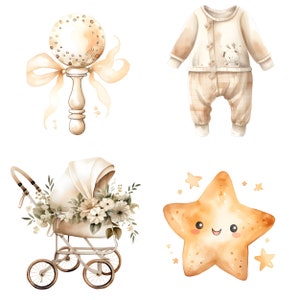 Newborn Baby Nursery Clipart Watercolor Bundle, Transparent PNG, Baby ...