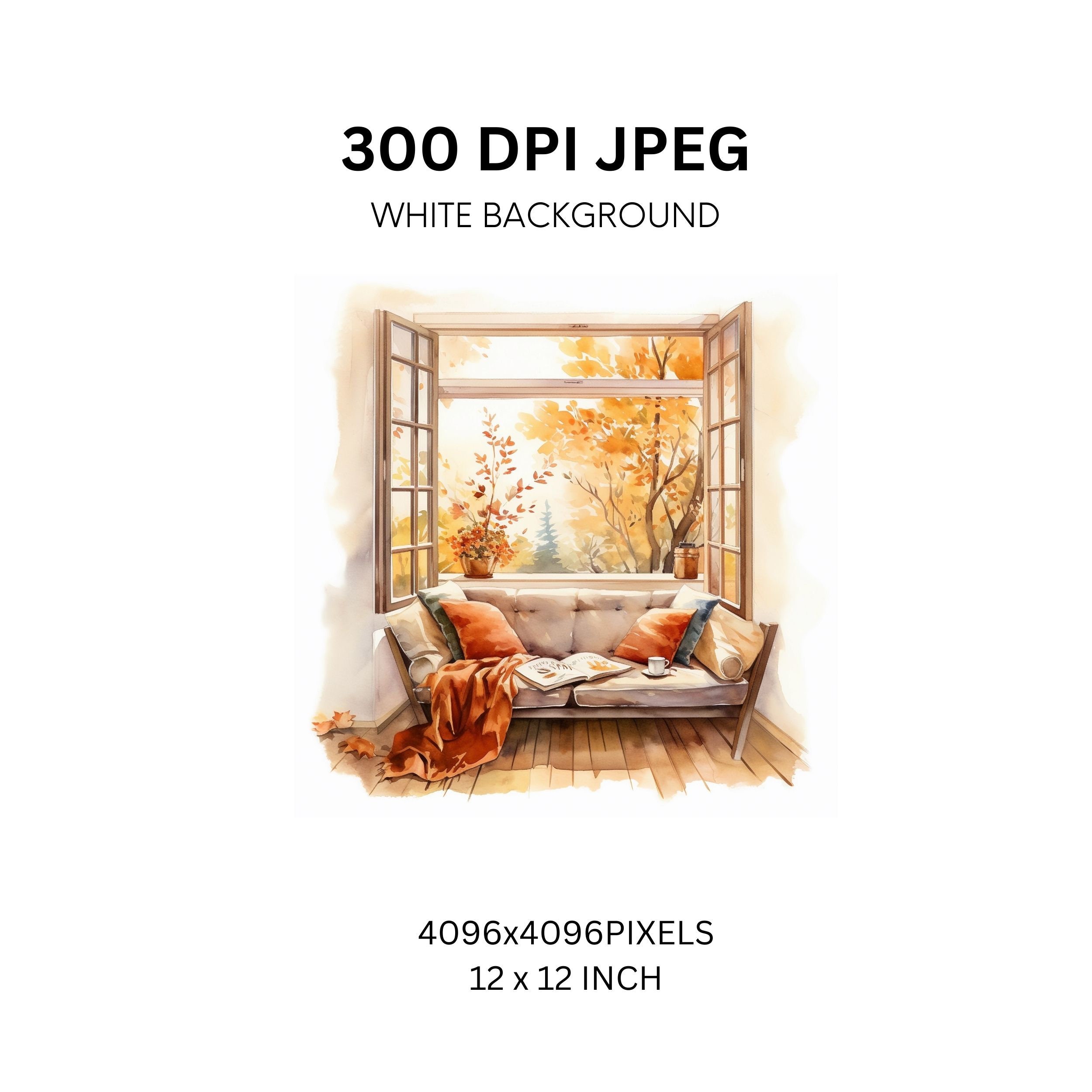 Cozy Fall Window Clipart Bundle, Autumn Home Wall Art, High Res Jpegs ...