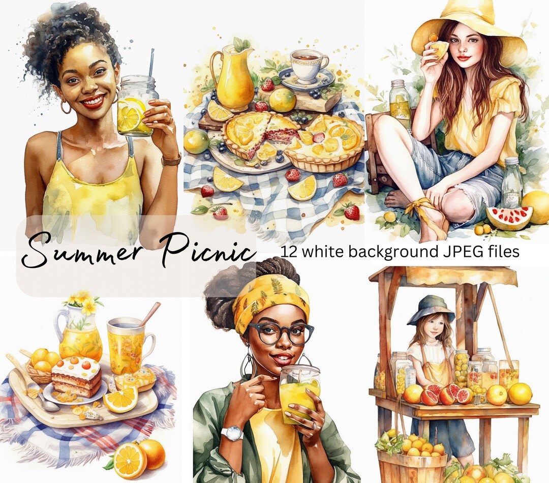 Picnic Clipart Bundle, High Quality Jpegs, Summer Time Illustration ...
