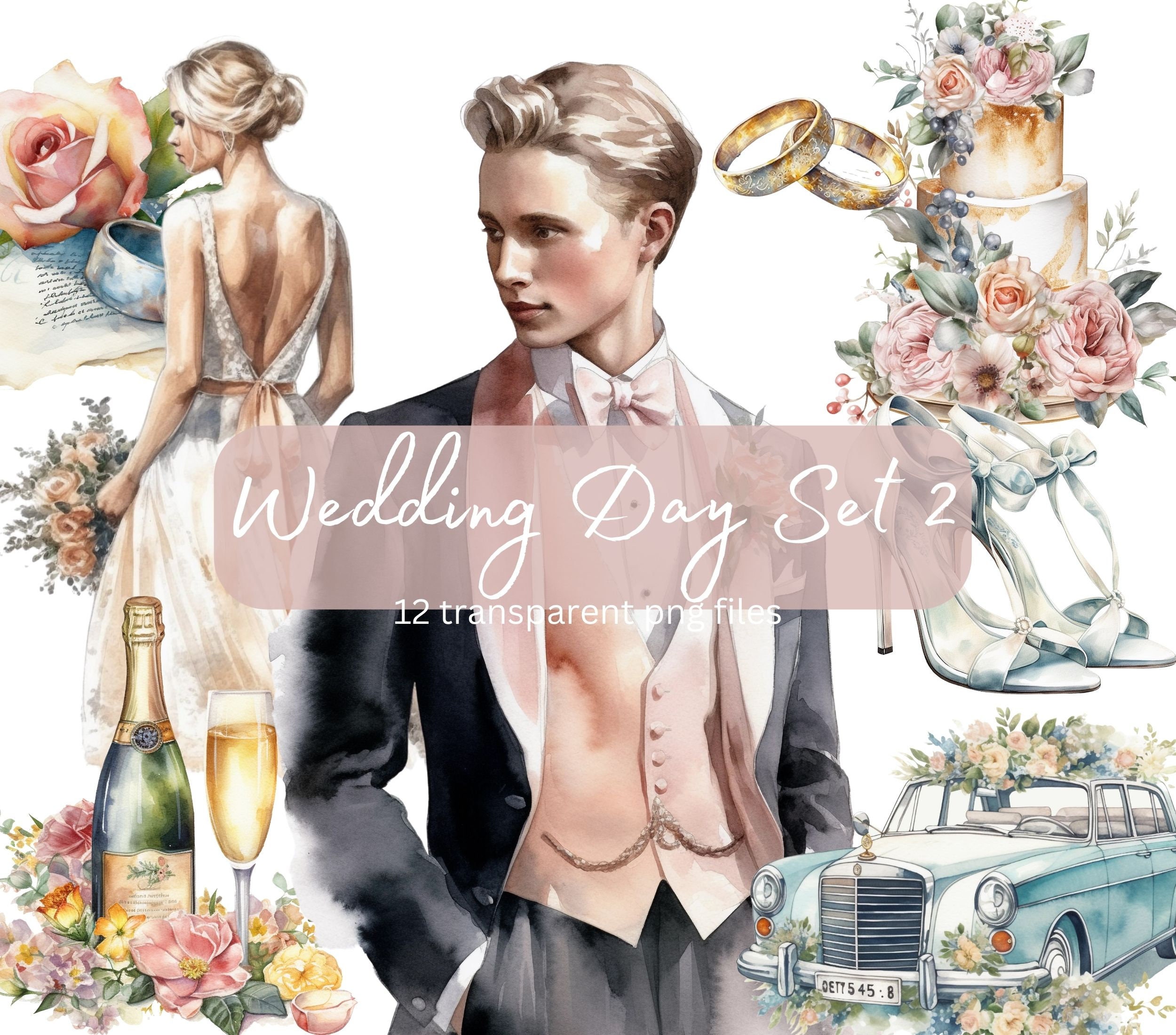 Wedding Clipart Bundle Watercolor Transparent PNG Scrapbook - Etsy