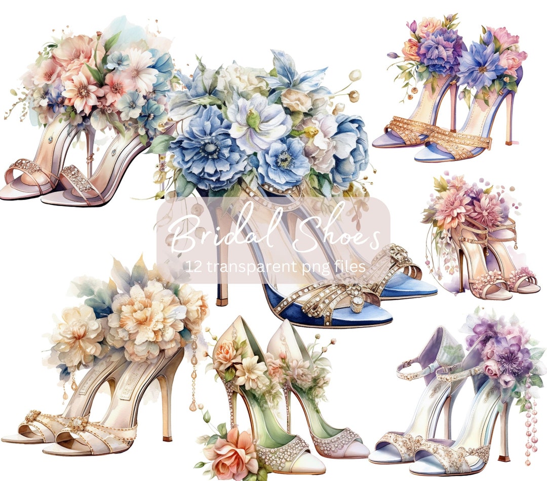 Bridal Shoes Flowers Watercolor Clipart Bundle, Transparent PNG ...