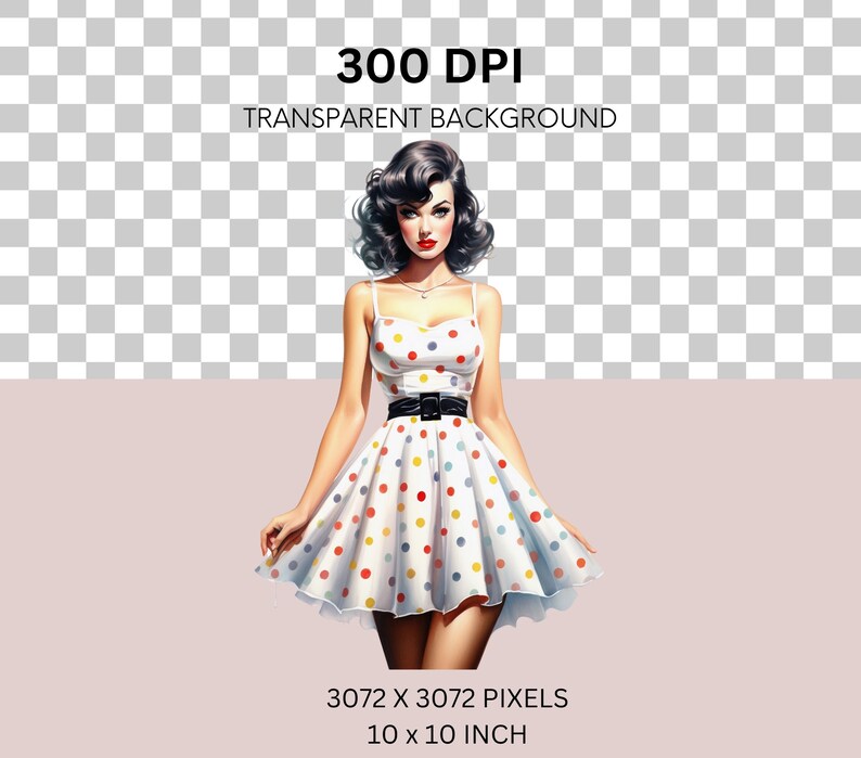 Polka Dot Pin up Girls Watercolor Clipart Bundle Transparent - Etsy