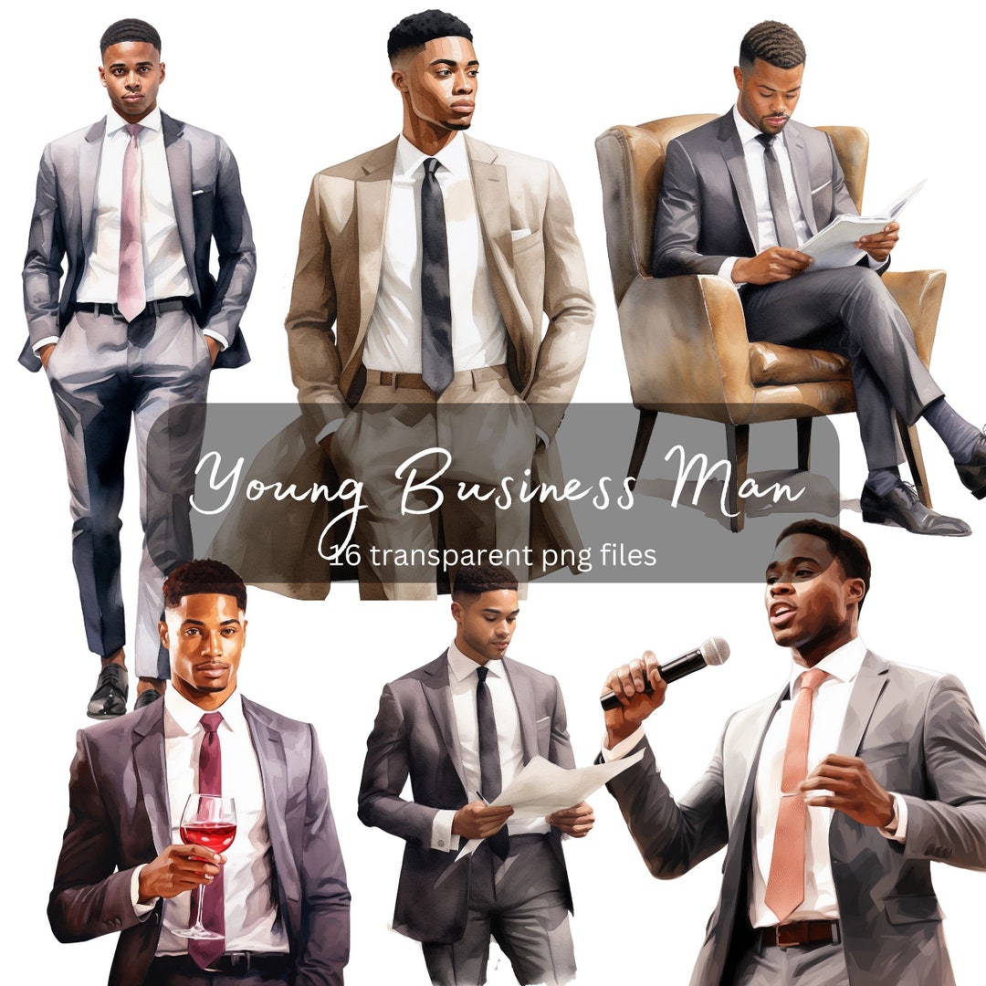 Young Business Man Watercolor Clipart Bundle, Transparent PNG, Digital ...