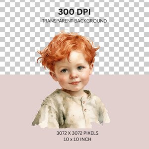 Red Hair Little Boys Watercolor Clipart , Transparent PNG, Digital ...