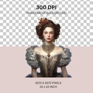 Baroque Vintage Lady Watercolor Clipart Bundle, Transparent PNG, Pretty ...