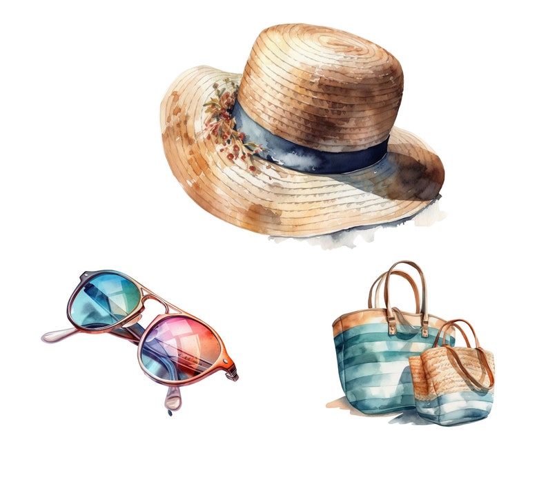 Summer Beach Watercolor Clipart Bundle Transparent PNG - Etsy