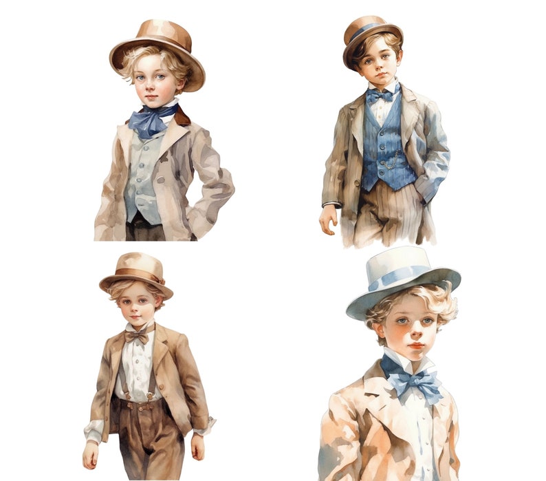 Victorian Vintage Little Boy Watercolor Clipart Bundle - Etsy