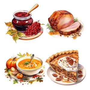 Thanksgiving Meal Watercolor Clipart Bundle, Transparent PNG, Digital ...