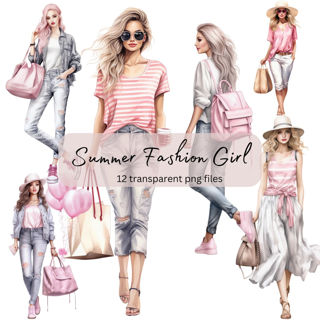 Summer Fashion Girls Watercolor Clipart Bundle, Transparent PNG ...