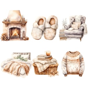 Neutral Cozy Winter Watercolor Clipart, Cottage Core Lifestyle ...