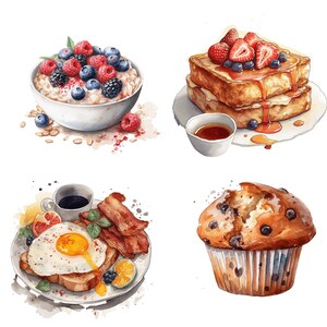 Breakfast Watercolor Clipart Bundle, Transparent PNG, Digital Download ...