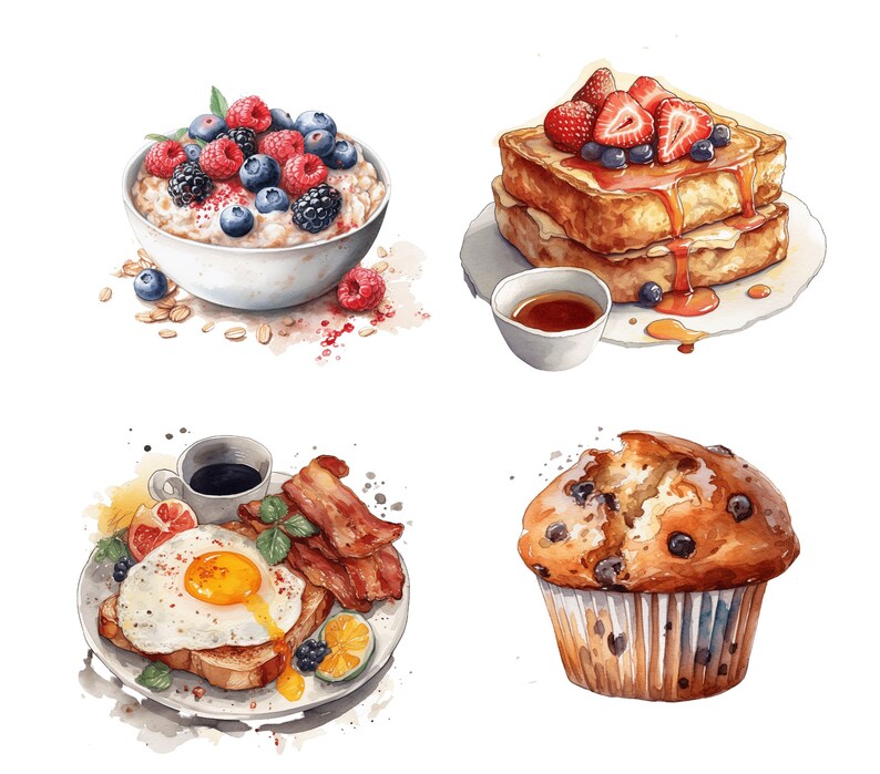 Breakfast Watercolor Clipart Bundle Transparent PNG Digital - Etsy
