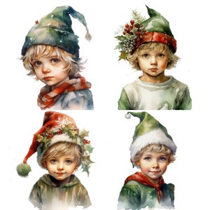 Christmas Elf Boys Watercolor Clipart Bundle, Transparent PNG, Cute ...