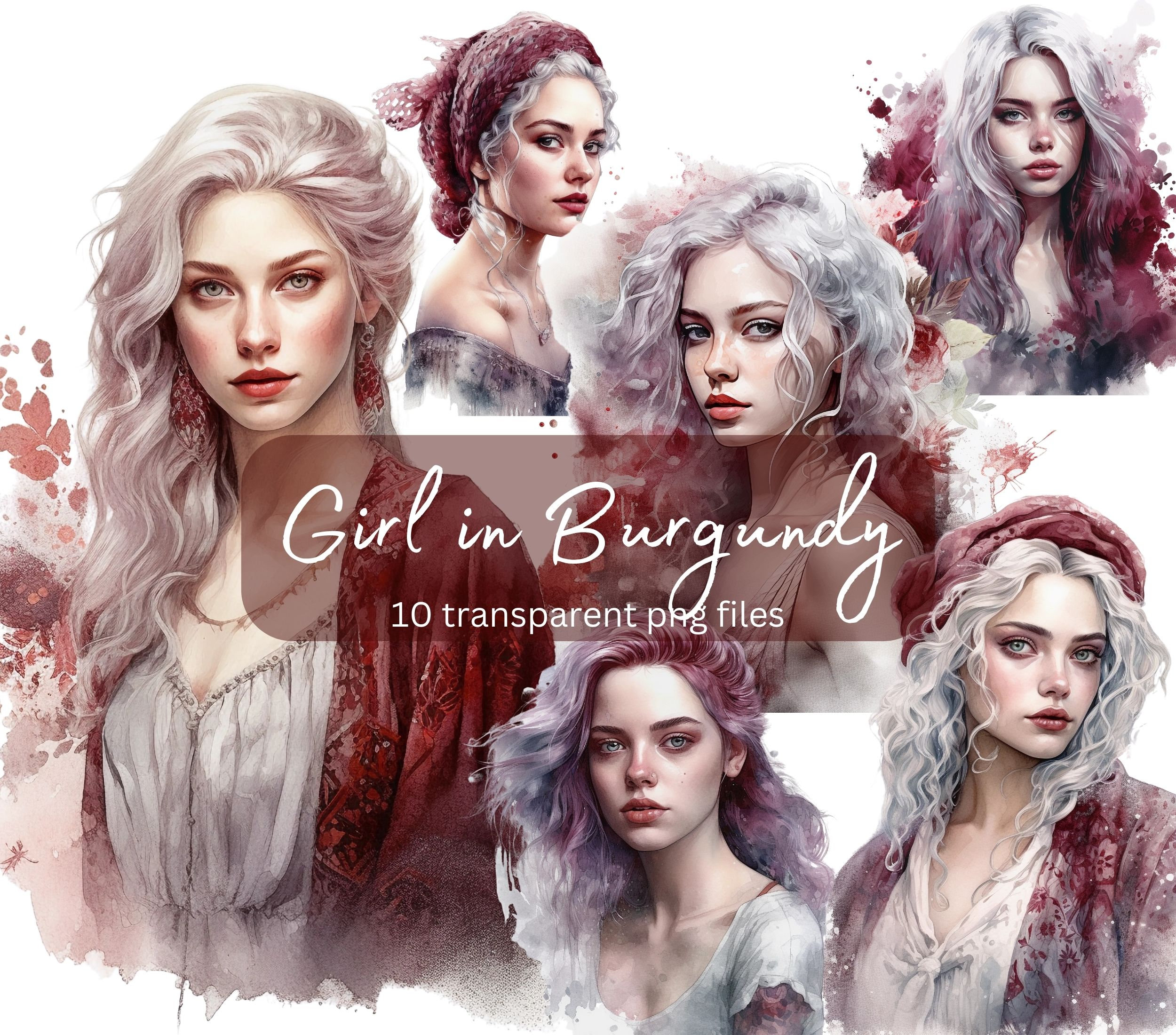 Pretty Girl Watercolor Clipart Bundle Transparent PNG - Etsy