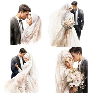 Muslim Bride Groom Watercolor Clipart Bundle,transparent Png,wedding ...