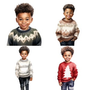 Christmas Little Boy Watercolor Clipart Bundle, Transparent PNG, Cute ...