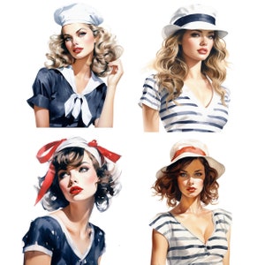 Nautical Fashion Girl Watercolor Clipart Bundle, Transparent PNG ...