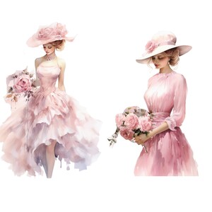 Pink Lady Vintage Watercolor Clipart Bundle, Transparent PNG, Digital ...