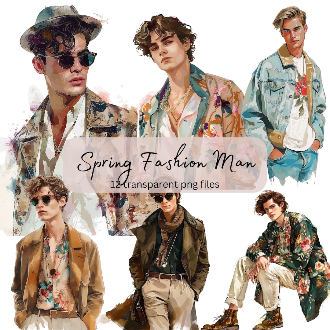 Spring Fashion Men Watercolor Clipart Bundle, Transparent PNG, Digital ...