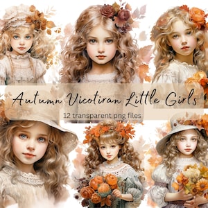 Victorian Girl Autumn Floral Watercolor Clipart Bundle, Transparent PNG ...