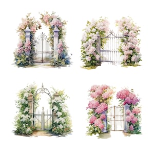 Spring Garden Gate Watercolor Clipart Bundle, Transparent PNG, Digital ...