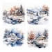 Winter Village Clipart Bundle, Snowy Landscape Wall Art, High Res Jpegs ...