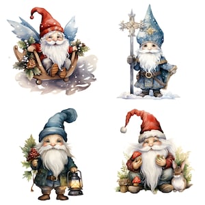 Christmas Gnomes Watercolor Clipart Bundle, Transparent PNG, Holiday ...