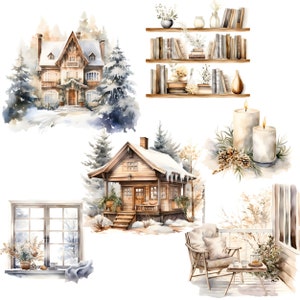 Neutral Cozy Winter Watercolor Clipart, Cottage Core Lifestyle ...