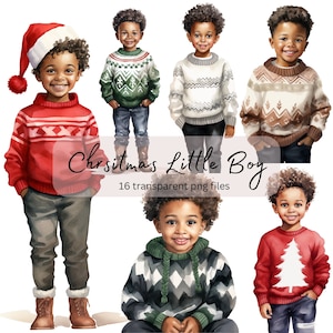 Christmas Little Boy Watercolor Clipart Bundle, Transparent PNG, Cute ...