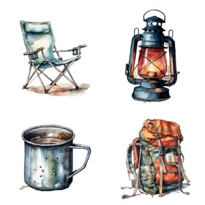 Summer Camping Watercolor Clipart Bundle, Transparent PNG, Travel ...