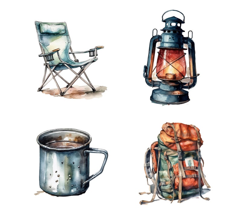 Summer Camping Watercolor Clipart Bundle Transparent PNG - Etsy