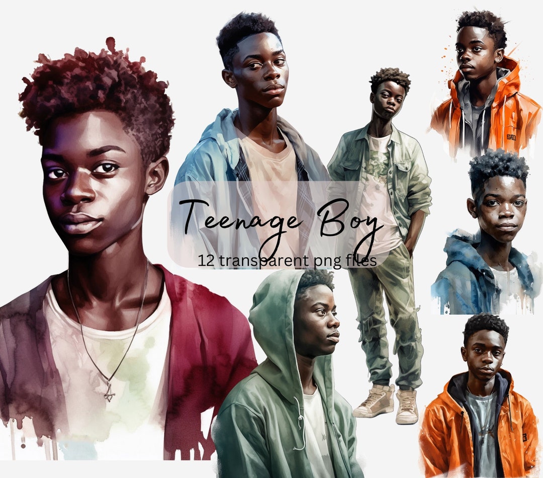 Teenage Boy Watercolor Clipart Bundle, Transparent PNG, Portrait Clipart, Digital Download,card ...