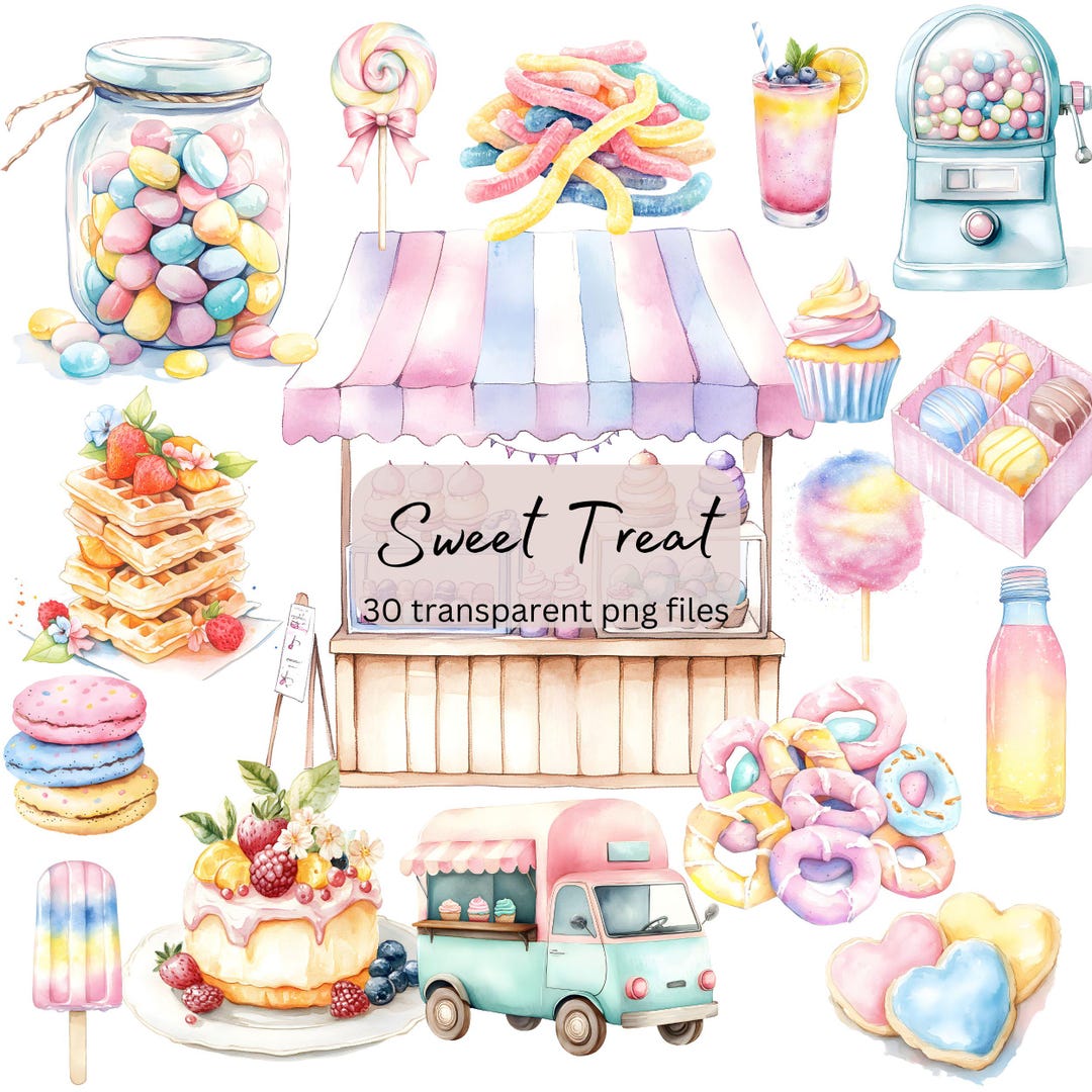 Sweet Treat Watercolor Clipart Bundle, Transparent PNG, Digital ...