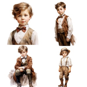 Victorian Vintage Little Boy Watercolor Clipart Bundle, Transparent PNG ...