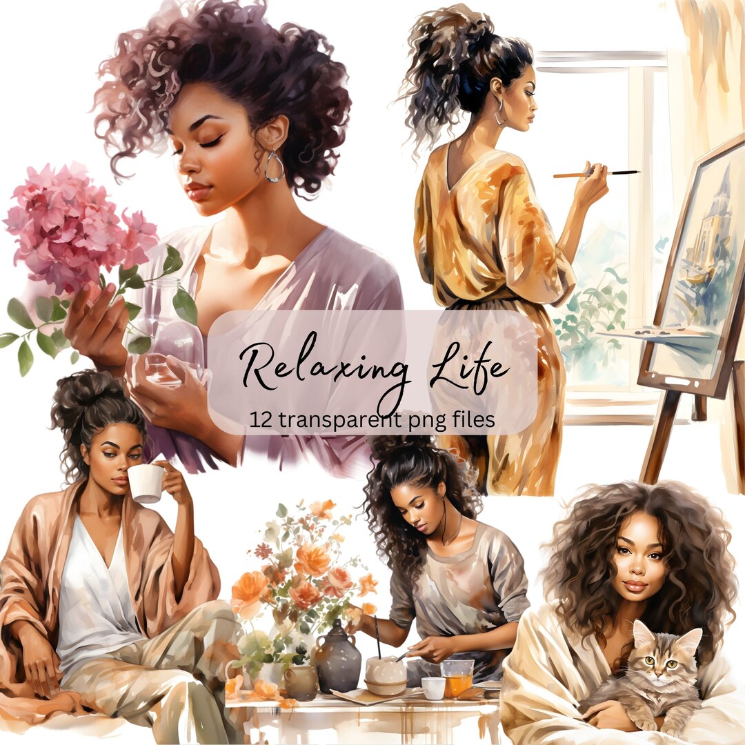 Relaxing Lifestyle Watercolor Clipart Bundle, Transparent PNG, Digital ...