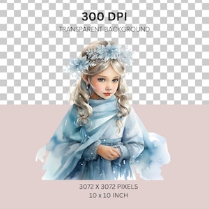 Little Winter Princess Watercolor Clipart Bundle, Transparent PNG, Cut ...