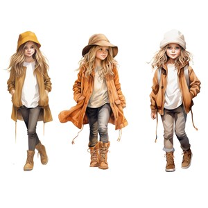 Autumn Little Girl Watercolor Clipart Bundle, Transparent PNG, Digital ...