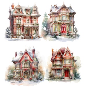 Christmas House Watercolor Clipart Bundle, Transparent PNG, Winter ...