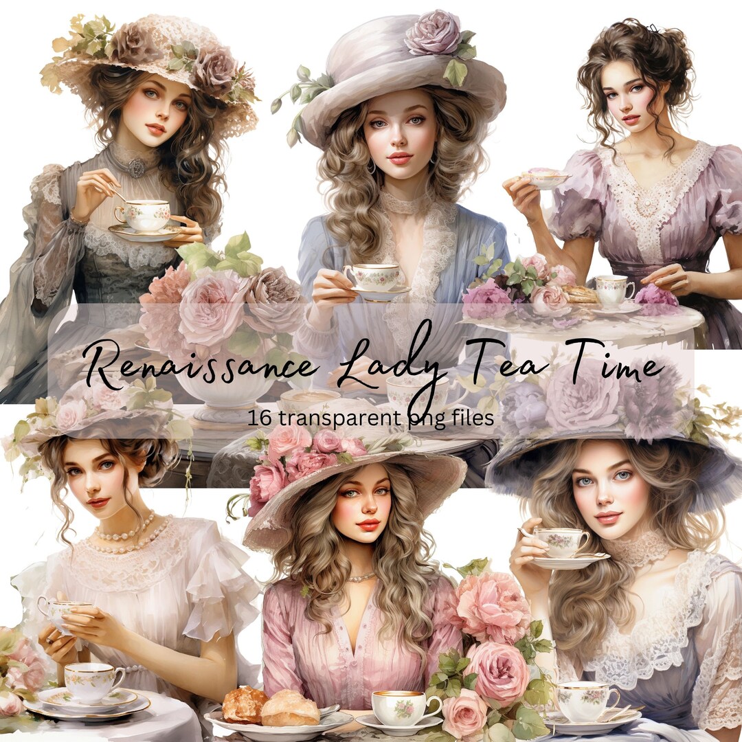 Renaissance Lady Vintage Watercolor Clipart Bundle, Transparent PNG ...