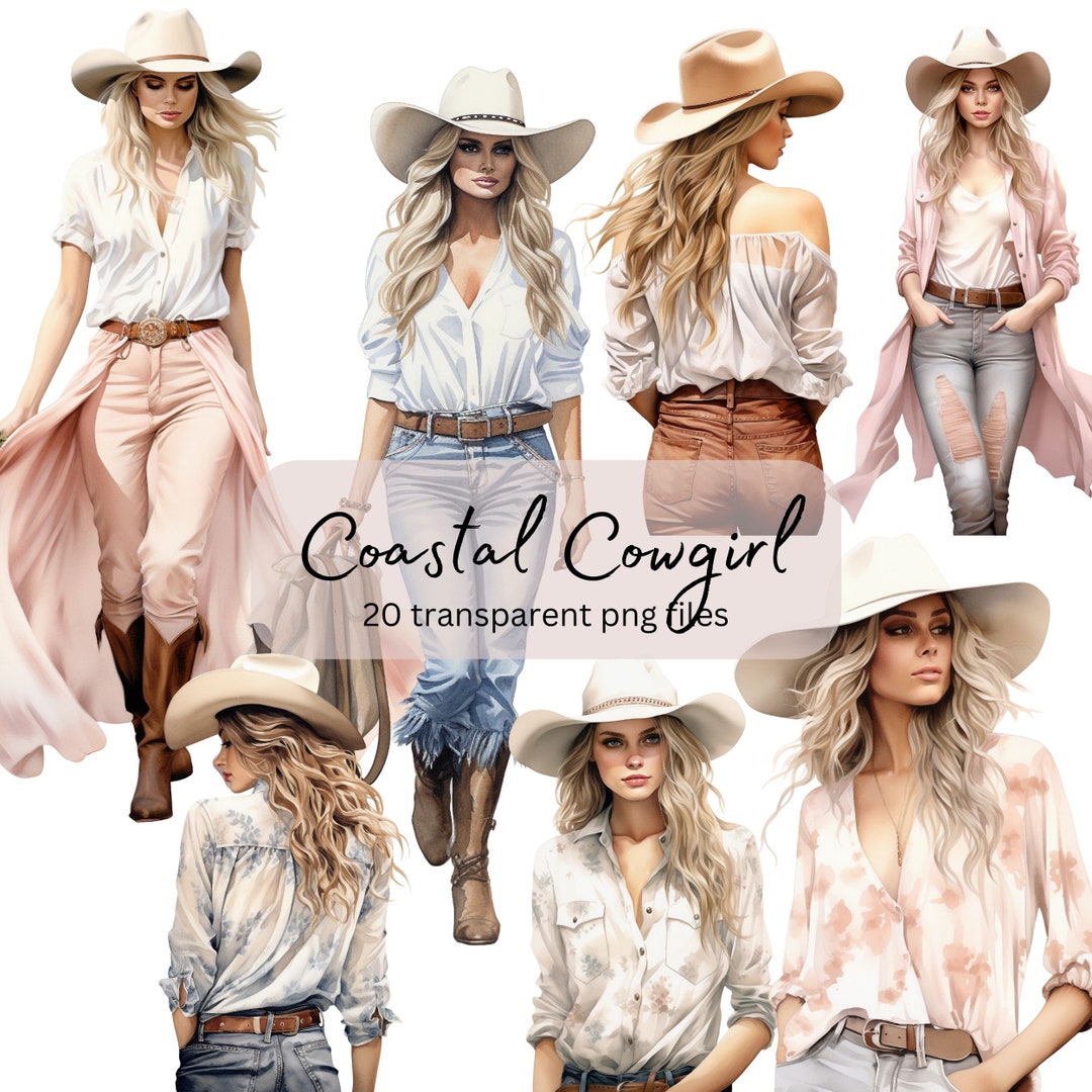 Coastal Cowgirl Watercolor Clipart Bundle, Transparent PNG, Digital ...