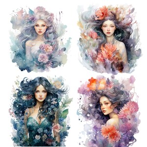 Mermaid Watercolor Clipart Bundle, Transparent PNG, Pretty Girls ...