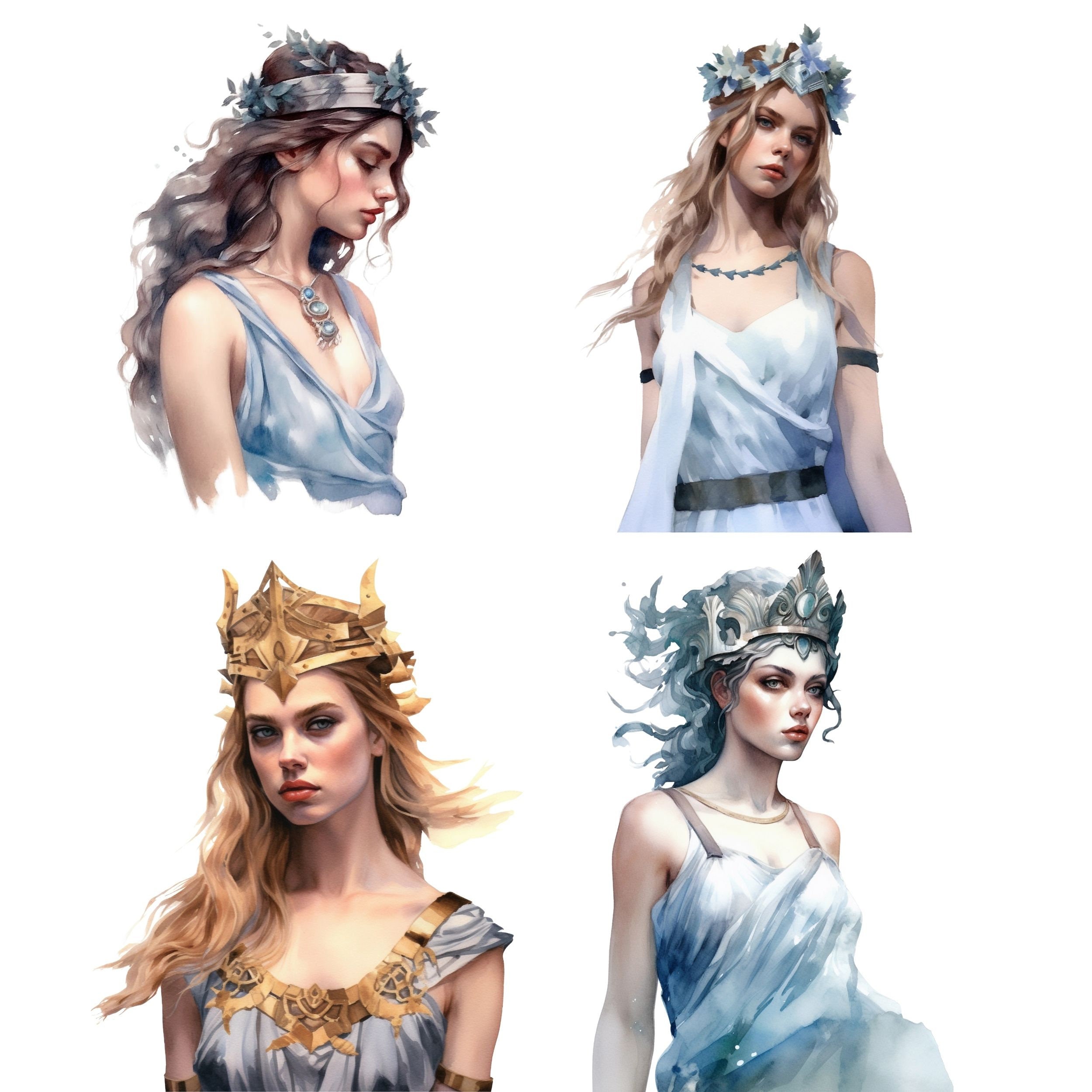 Greek Goddess Watercolor Clipart Bundle, Transparent PNG, Pretty Girls ...