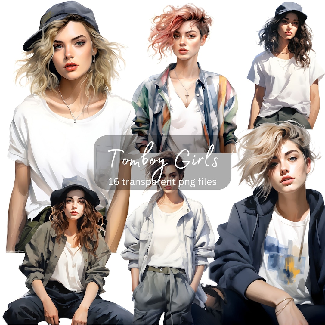 Tomboy Girls Watercolor Clipart Bundle, Transparent PNG, Digital ...