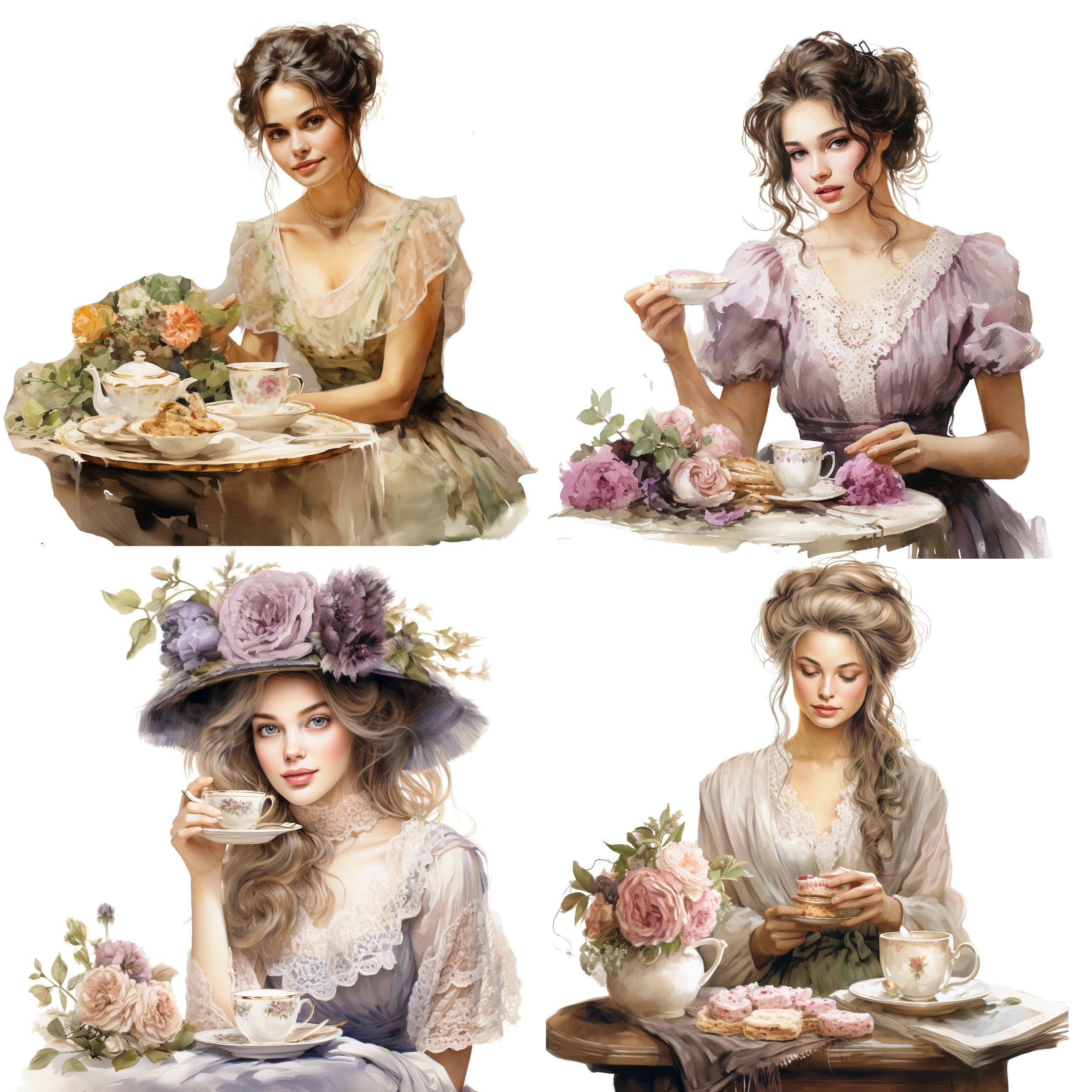 Renaissance Lady Vintage Watercolor Clipart Bundle, Transparent PNG ...