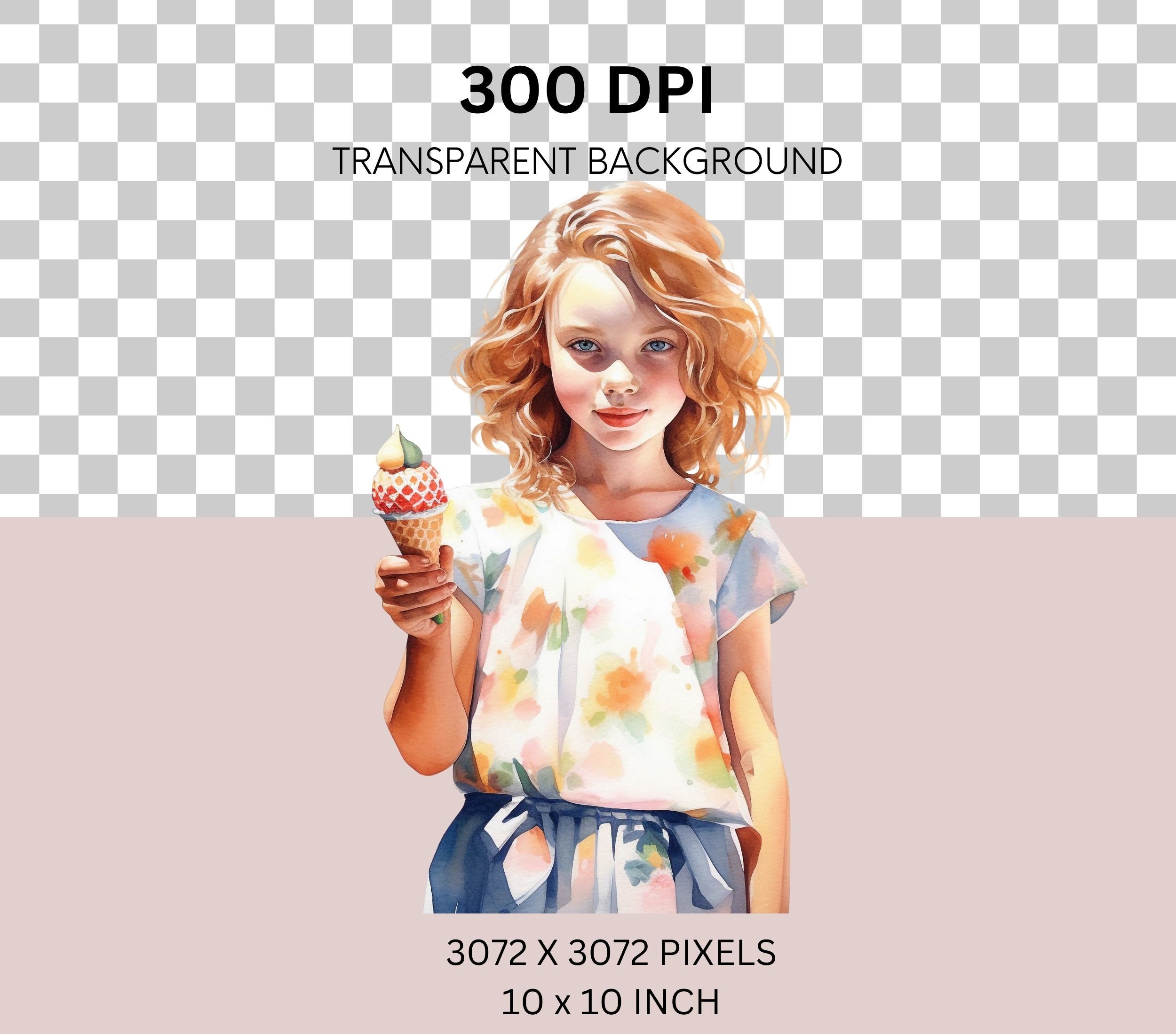 Little Girl Ice Cream Watercolor Clipart Bundle Transparent - Etsy