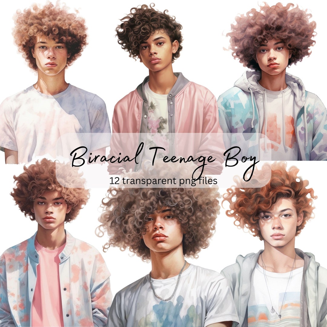 Biracial Teenage Boy Watercolor Clipart Bundle, Transparent PNG ...