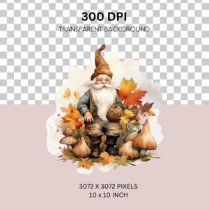 Autumn Gnome Watercolor Clipart Bundle, Transparent PNG, Digital ...