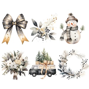 Black Christmas Clipart Watercolor Bundle, Transparent PNG, Winter ...